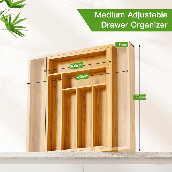 Bamboo Expandable Drawer Organizer for Utensils Holder, Adjustable Cut ...