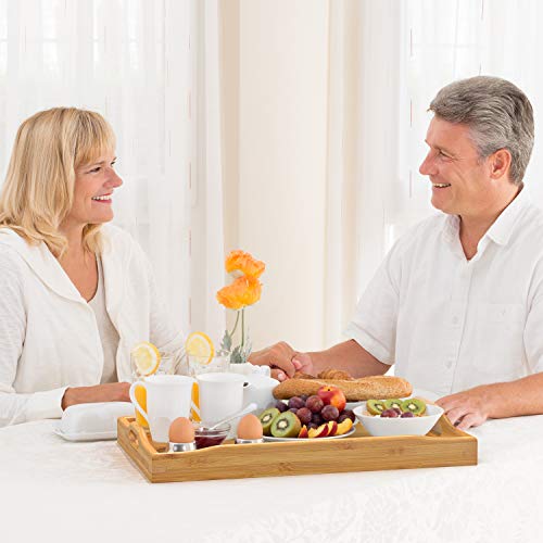 Pipishell Bamboo Serving Tray with Handles Rectangular Wooden Breakfas ...