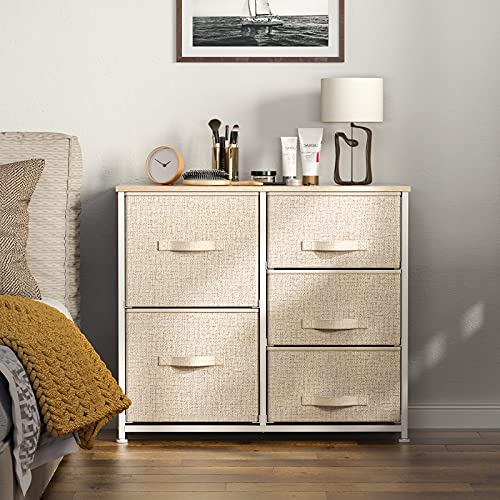 Pipishell Fabric Dresser, 5 Drawer Storage Chest Tower, Organizer Unit ...
